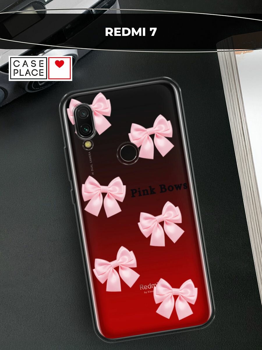 Чехол на Xiaomi Redmi 7 / Сяоми Редми 7 с принтом "Pink Bows", прозрачный