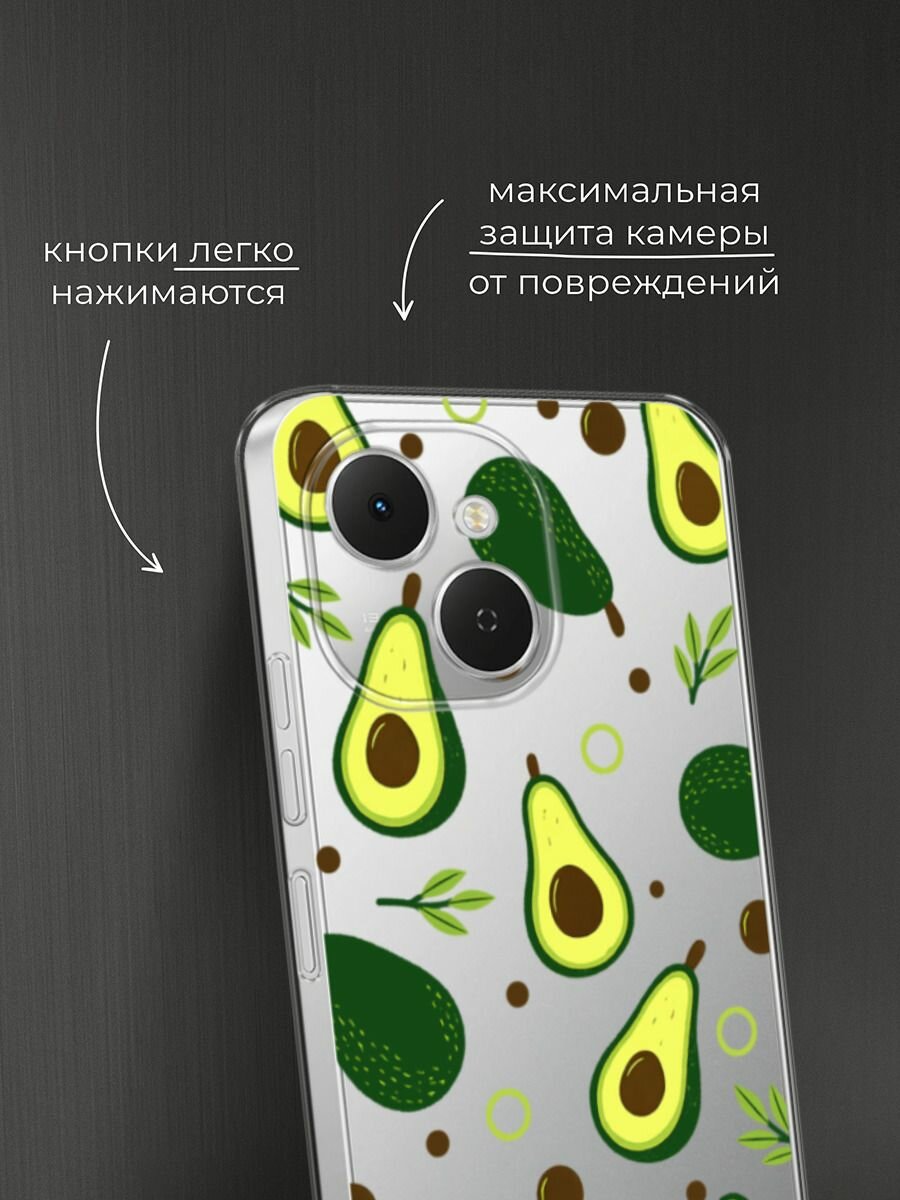 Чехол на Tecno Spark 40C / Текно Спарк 40C с принтом "Авокадо паттерн", прозрачный — фото 1