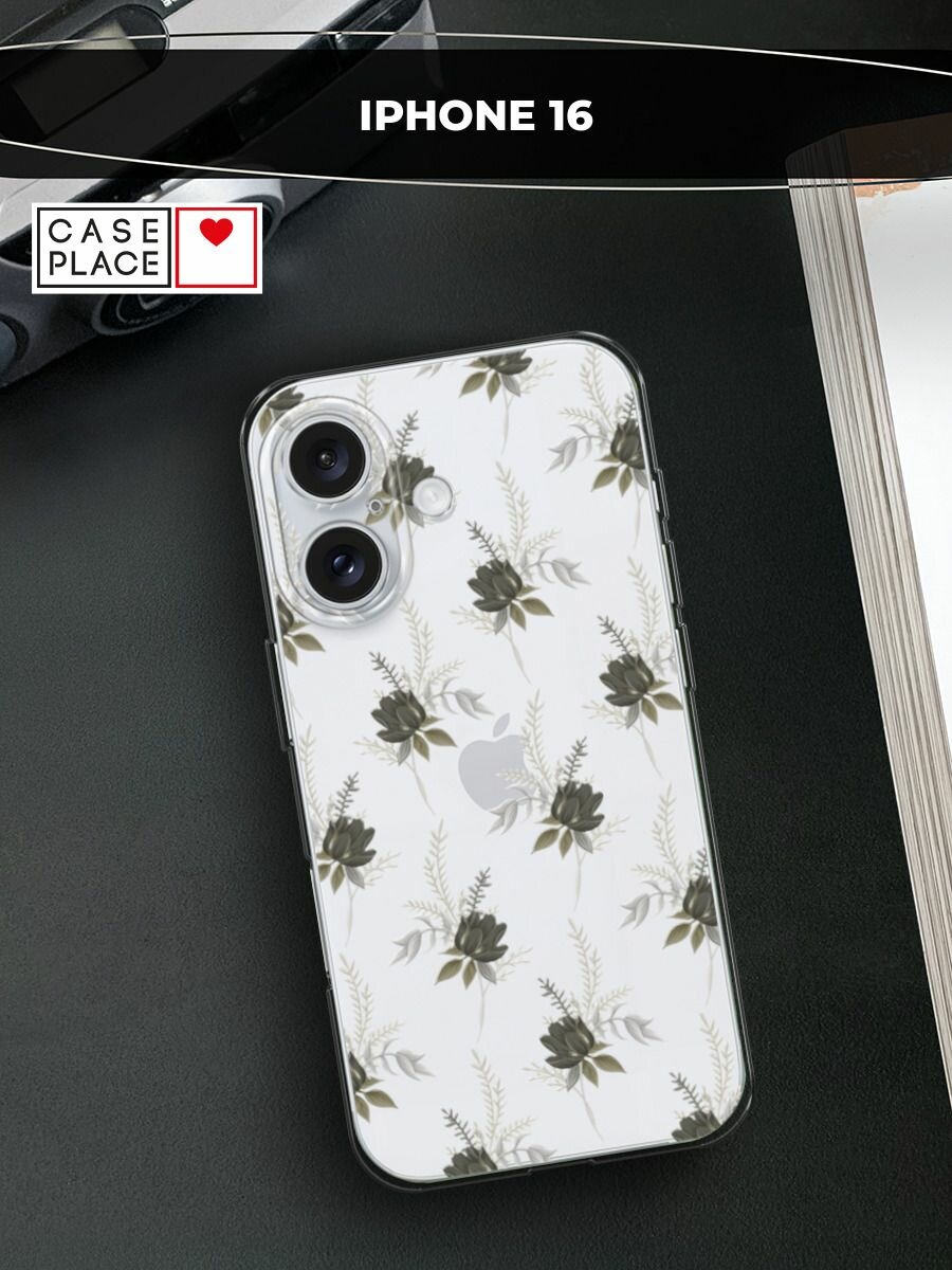 Чехол на Apple iPhone 16 / Айфон 16 с принтом "Паттерн цветы сепия"