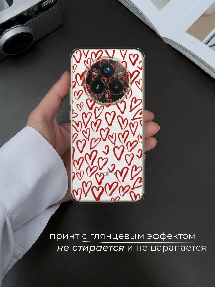 Чехол на Realme 14 Pro+ / Реалми 14 Про+ с принтом "Легкие бордовые сердечки" — фото 1