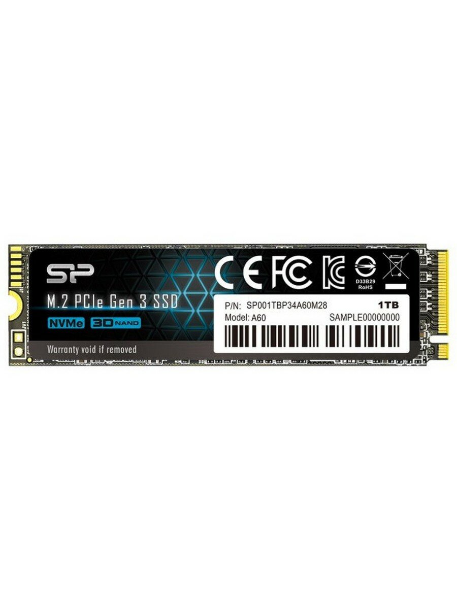 Накопитель SSD SILICON POWER 1Tb P34A60 (M.2 2280 PCI-E Gen4 x4, NVMe, R/W 2200/1600MB/s, 600TBW, RTL) (SP001TBP34A60M28)