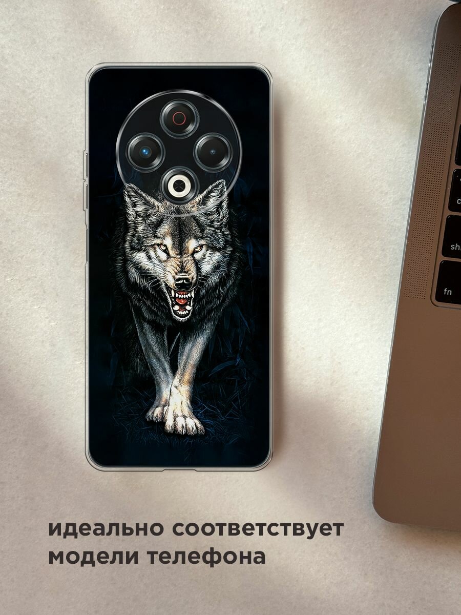 Чехол на Tecno Spark 30 / Текно Спарк 30 с принтом "Злобный волк из ночи" — фото 1