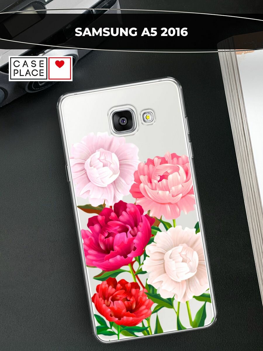 Чехол на Samsung Galaxy A5 2016 / Самсунг Галакси А5 2016 с принтом "Большие пионы", прозрачный
