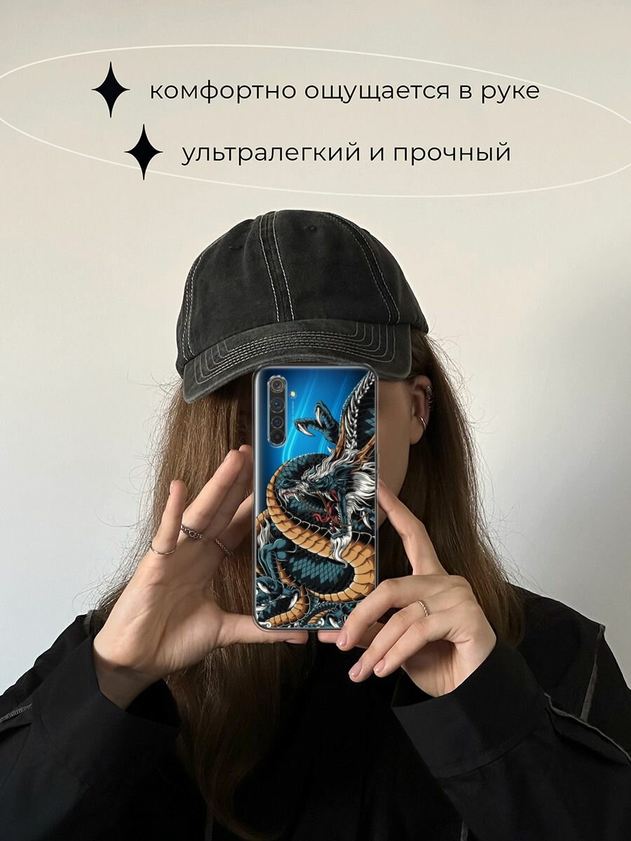 Чехол на Realme 6 Pro / Реалми 6 Про с принтом "Китайский синий дракон" — фото 1
