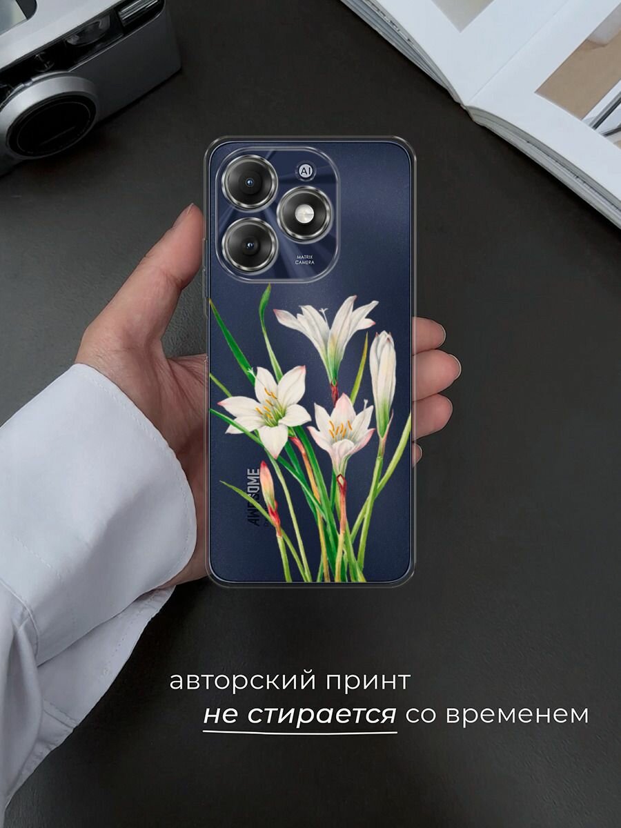 Чехол на Itel A70 / Ител А70 с принтом "White lily", прозрачный — фото 1
