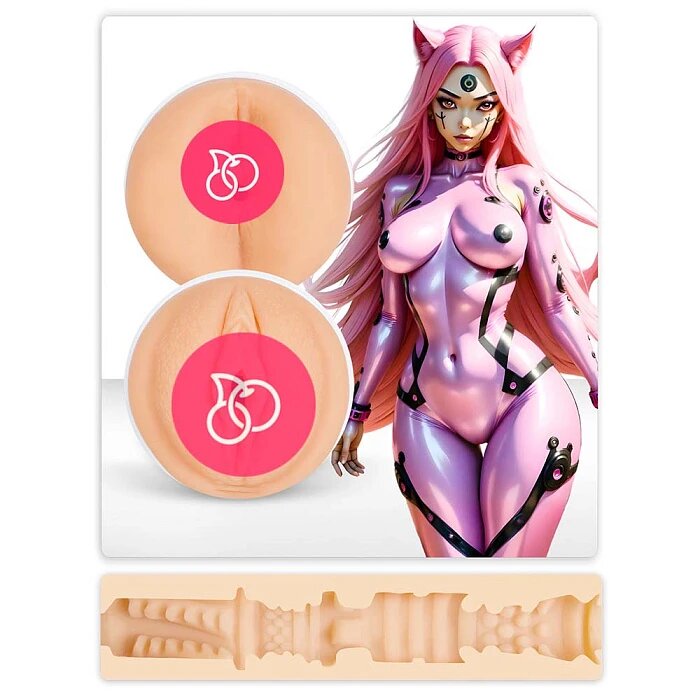 Мастурбатор «Mina Obi», реалистичный, вагина и анус, в тубе, биокожа