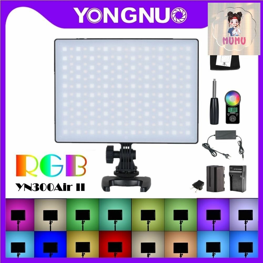Светодиодная видеолампа YONGNUO, 18 Вт YN300Air II, двухцветная от 3200К до 5600К RGB, полноцветная студийная лампа для фотосъемки для креативного макияжа TikTok Vlog