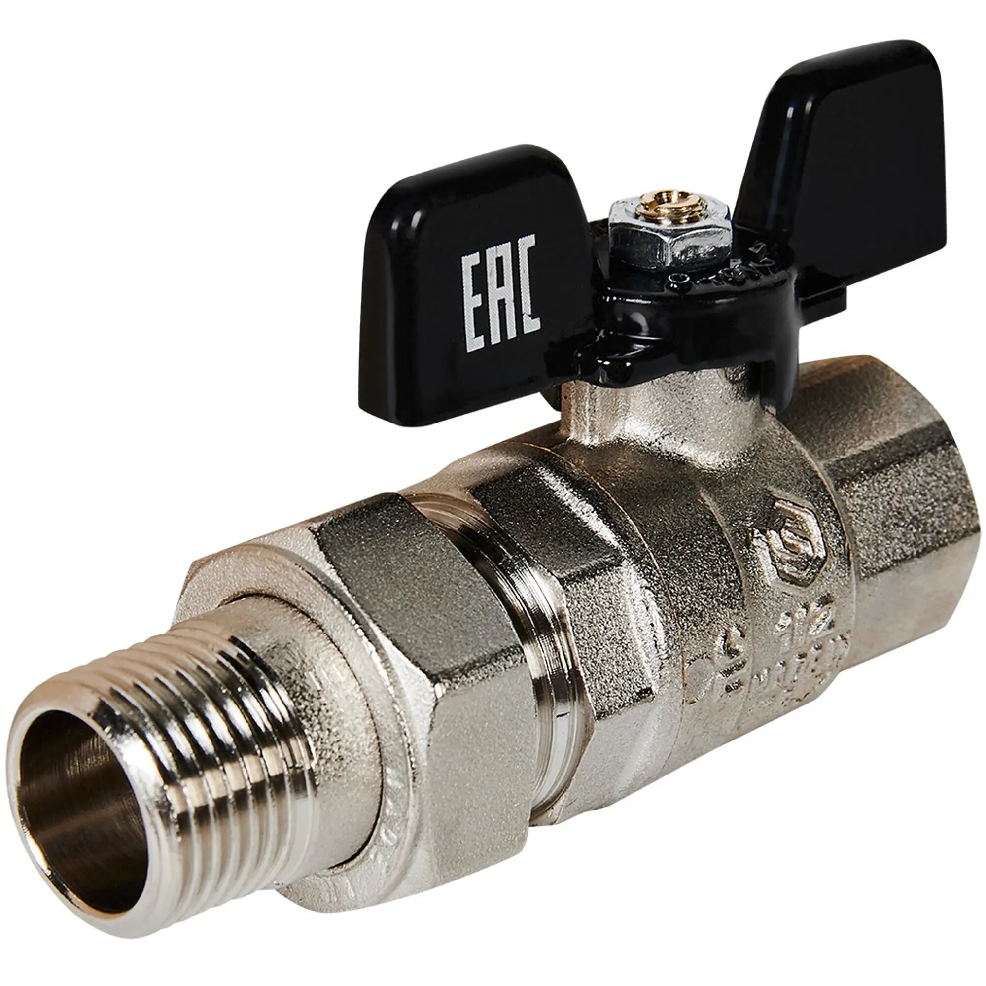 Stout кран шаровой латунь с американкой прямой DN15 PN40 1/2" НР/ВР ручка бабочка