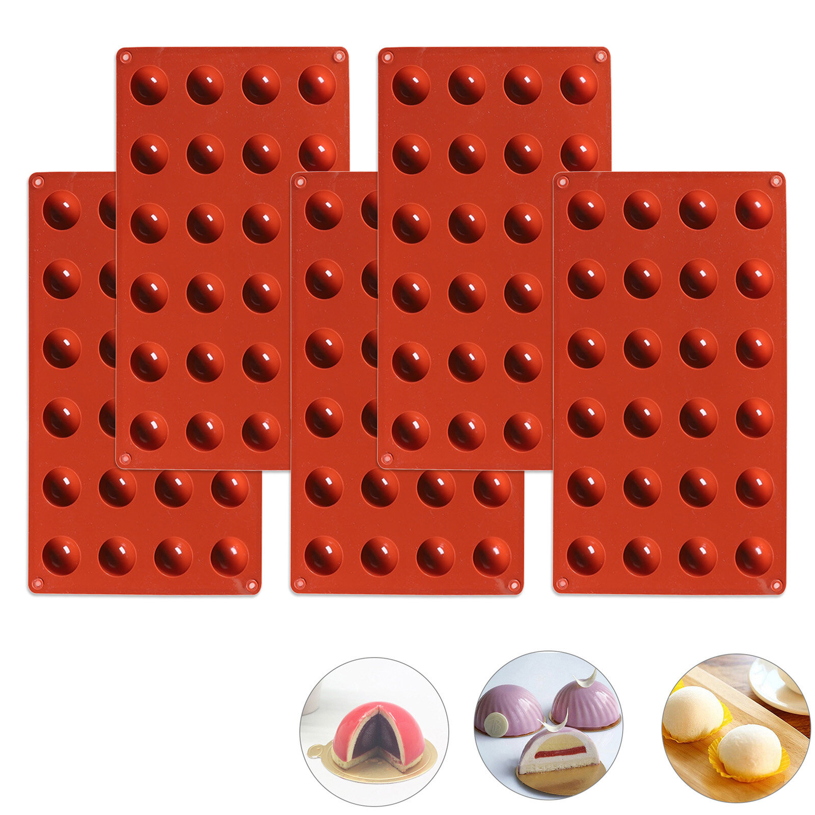 5 ПК Силиконовая полусферическая выпекательная форма круглой формы 24 отверстия нетипичная для самодельных тортов кексов, размер 29*17 см, диаметр полусферы 2,8 см, коричневый цвет, для шоколадных тортов желе купола мусса пуддинга