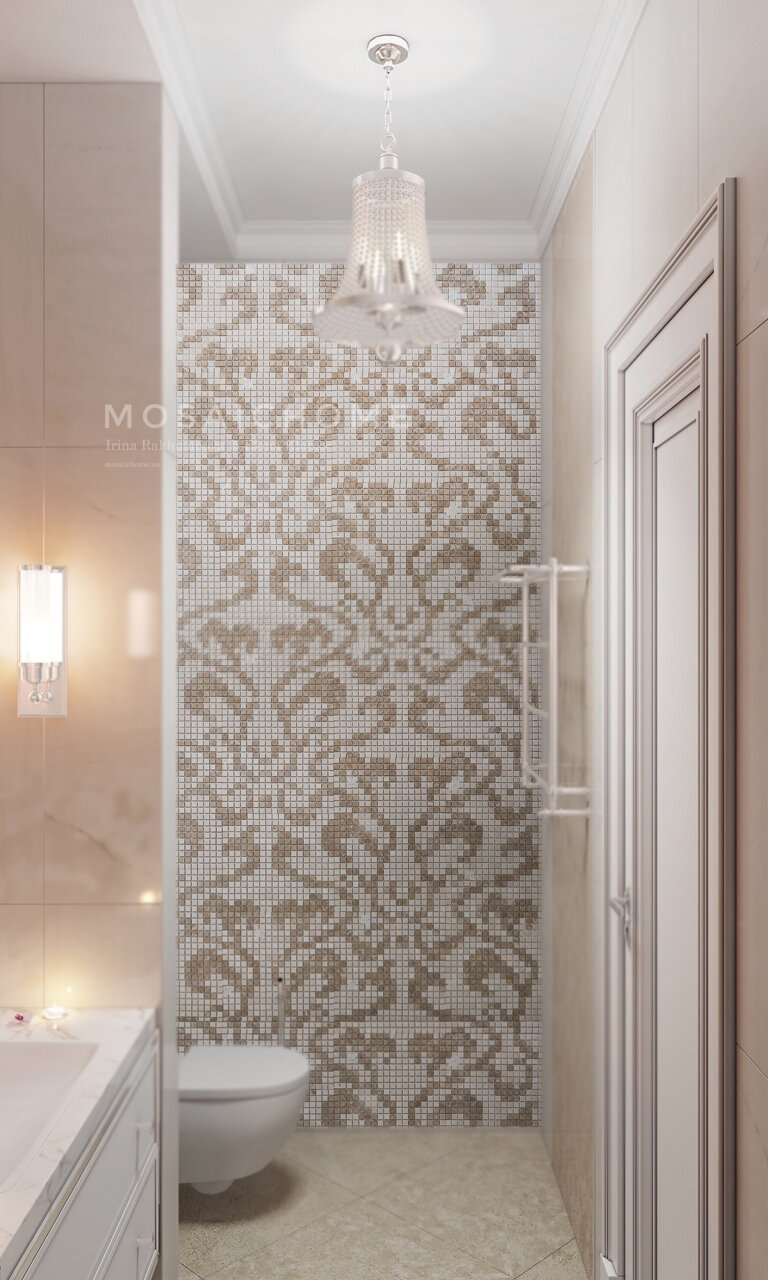 "Дамасский орнамент" - 0,54м2, для ванной комнаты, хамама. Матричное панно из мраморной мозаики MosaicHome