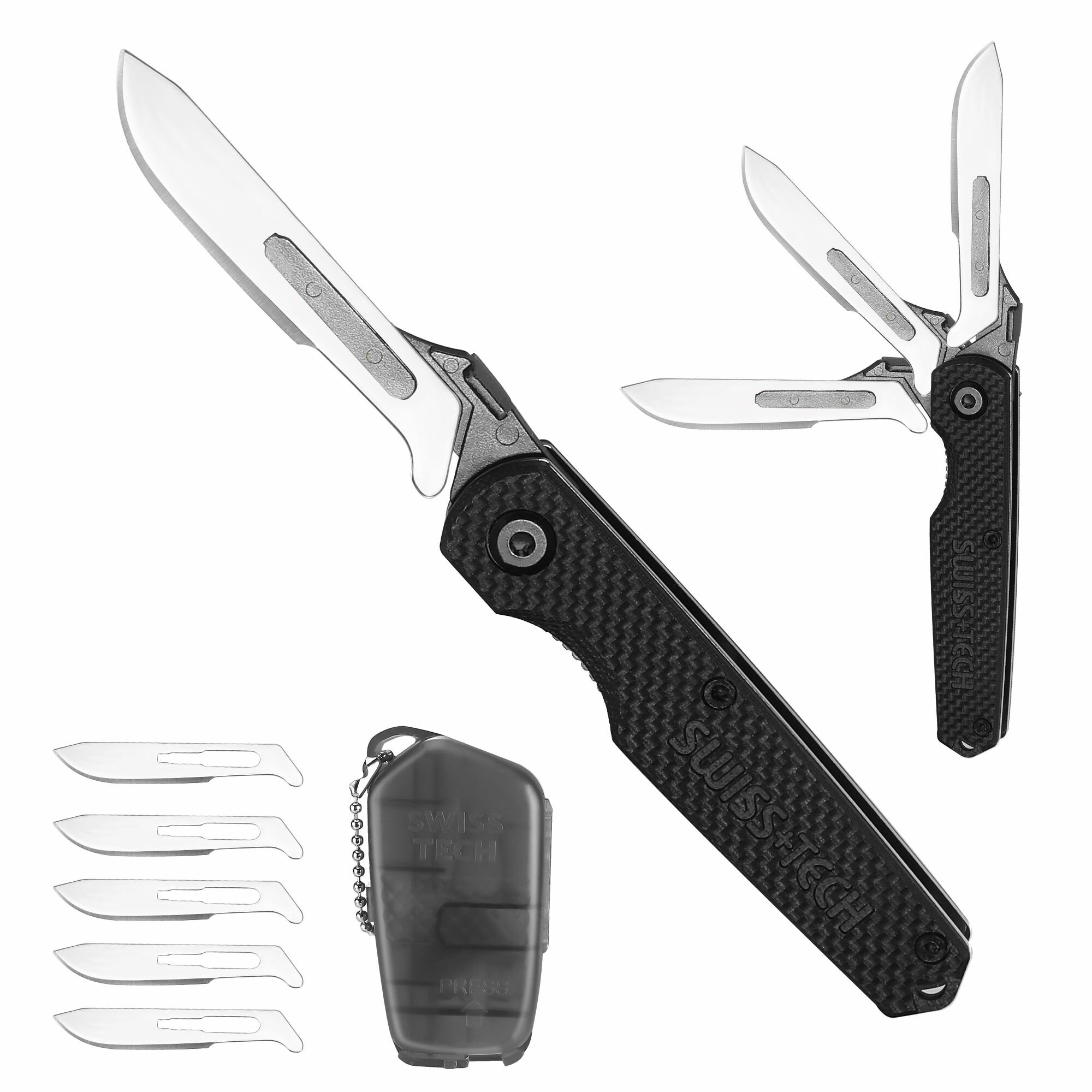 Swiss+Tech Ножи для повседневного ношения, складные карманные ножи с 5 сменными острыми лезвиями=v=