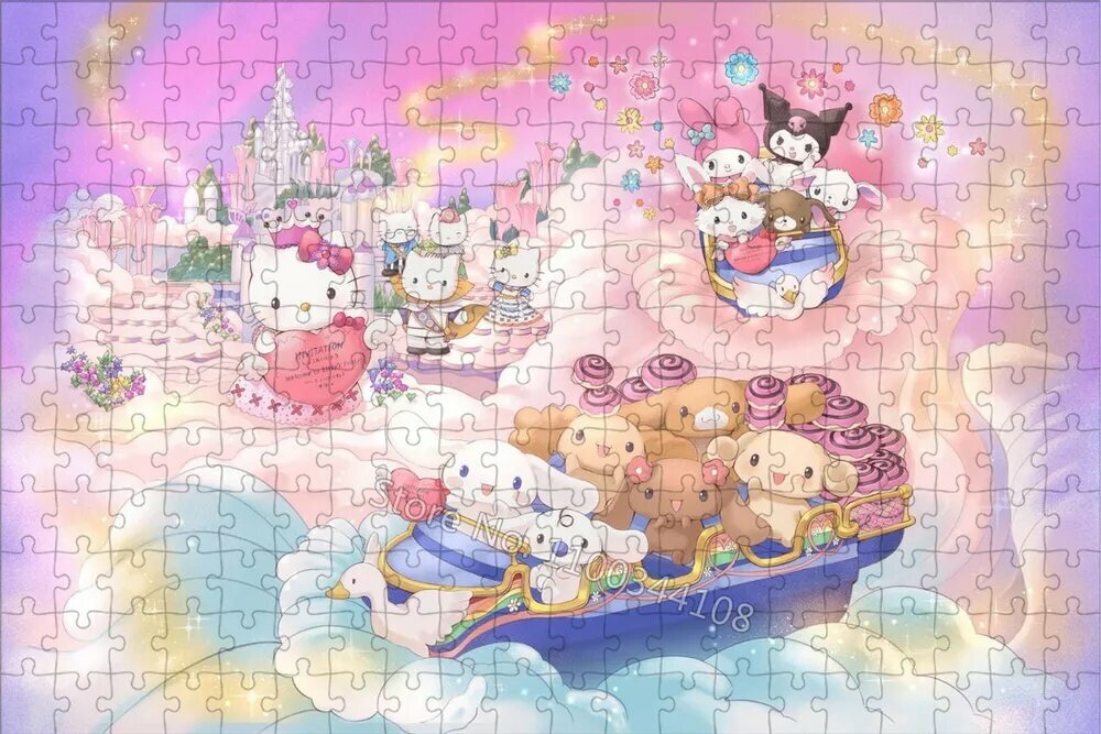 Mouly Деревянный пазл для детей и взрослых"Sanrio Kuromi Куроми, Hello Kitty"100 элементов 75x50см