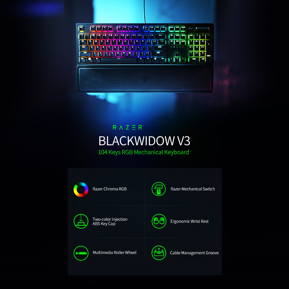 Проводная игровая клавиатура Razer BlackWidow V3 104 клавиши RGB механическая с желтыми переключателями