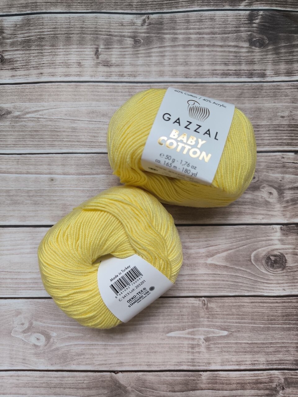 Пряжа Gazzal baby cotton, цвет 3413 св желтый, набор 2 мотка, вес мотка 50 гр, длина нити 165 м (Газзал беби катон)