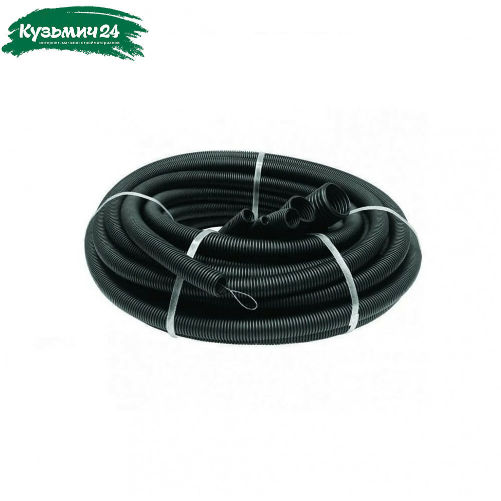 Труба гофрированная ПВХ Ruvinil 16301Ч с зондом, диаметр 63 мм, черная, легкая, бухта 15 м