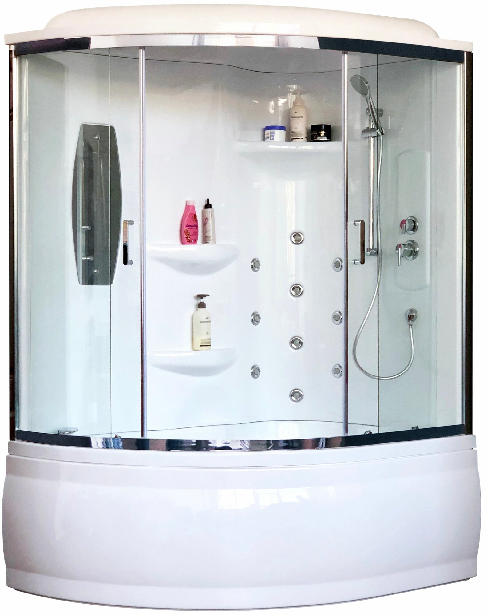 Душевая кабина Royal Bath Alpine 150x100x225 стекло прозрачное 6 мм, правосторонняя, с гидромассажем, профиль хром