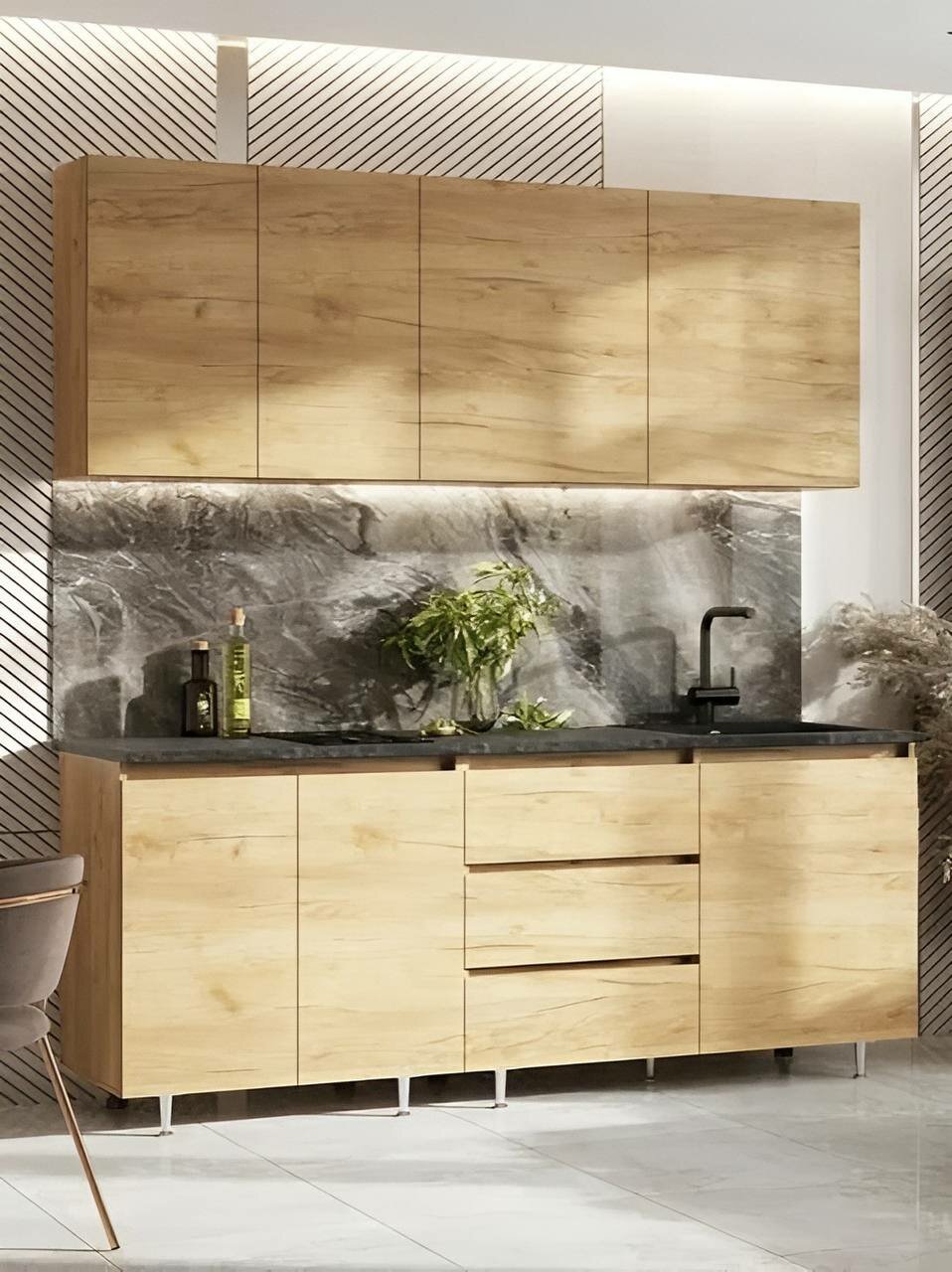 Кухонный гарнитур Челси 2м ЛДСП дуб крафт со столешницей, МИФ