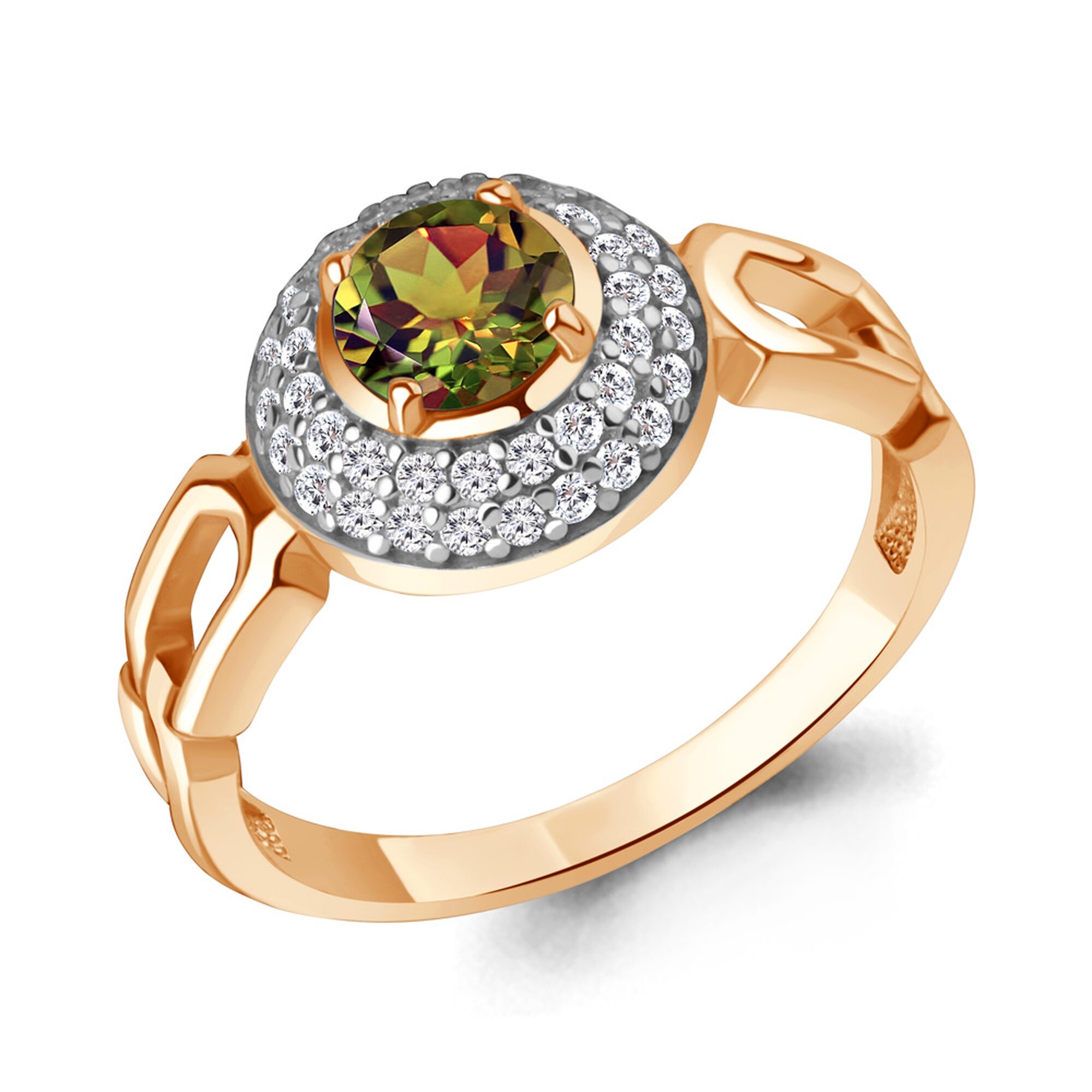 Кольцо, серебро, 925 проба, золочение, султанит, фианит