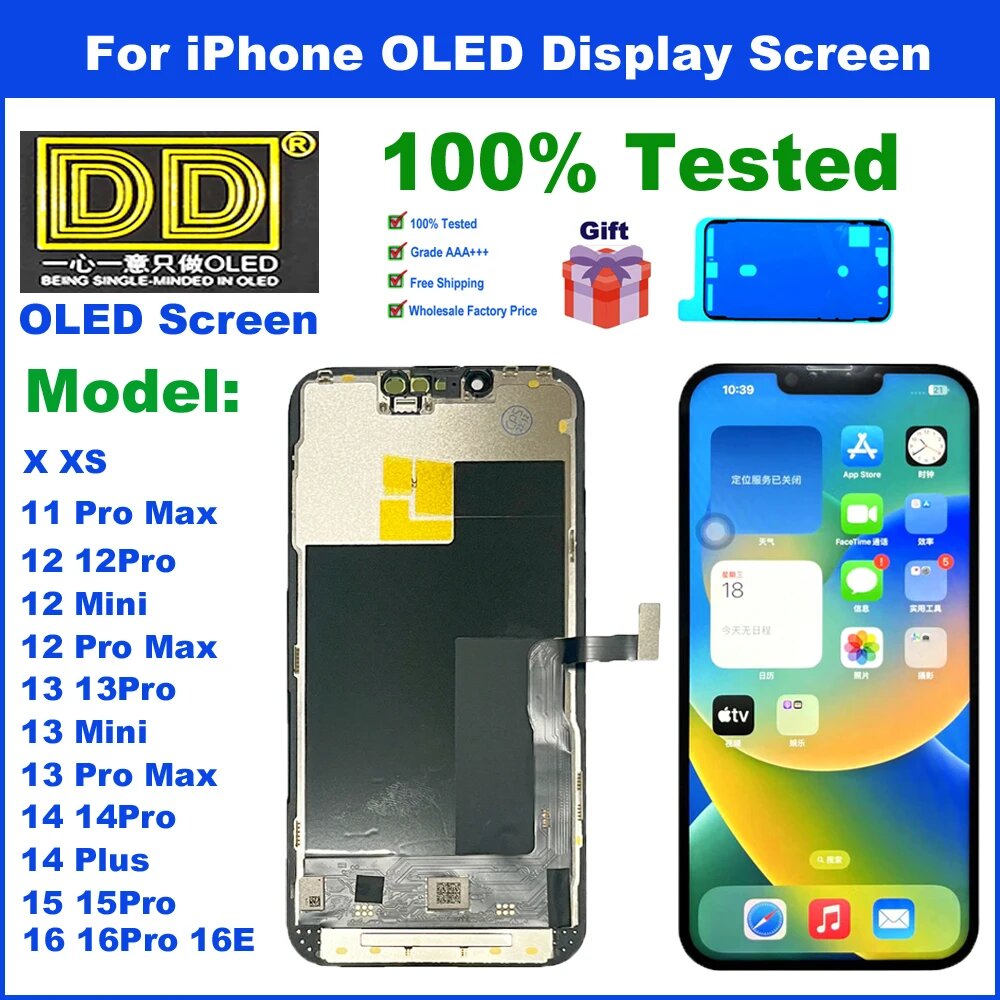 OLED для iPhone 13 Pro Max ЖК-дисплей с цифровым преобразователем сенсорного экрана для iPhone 14 16 Plus 12 13 Mini 15 Pro Max 16E Запасные части DD-OLED-15Pro