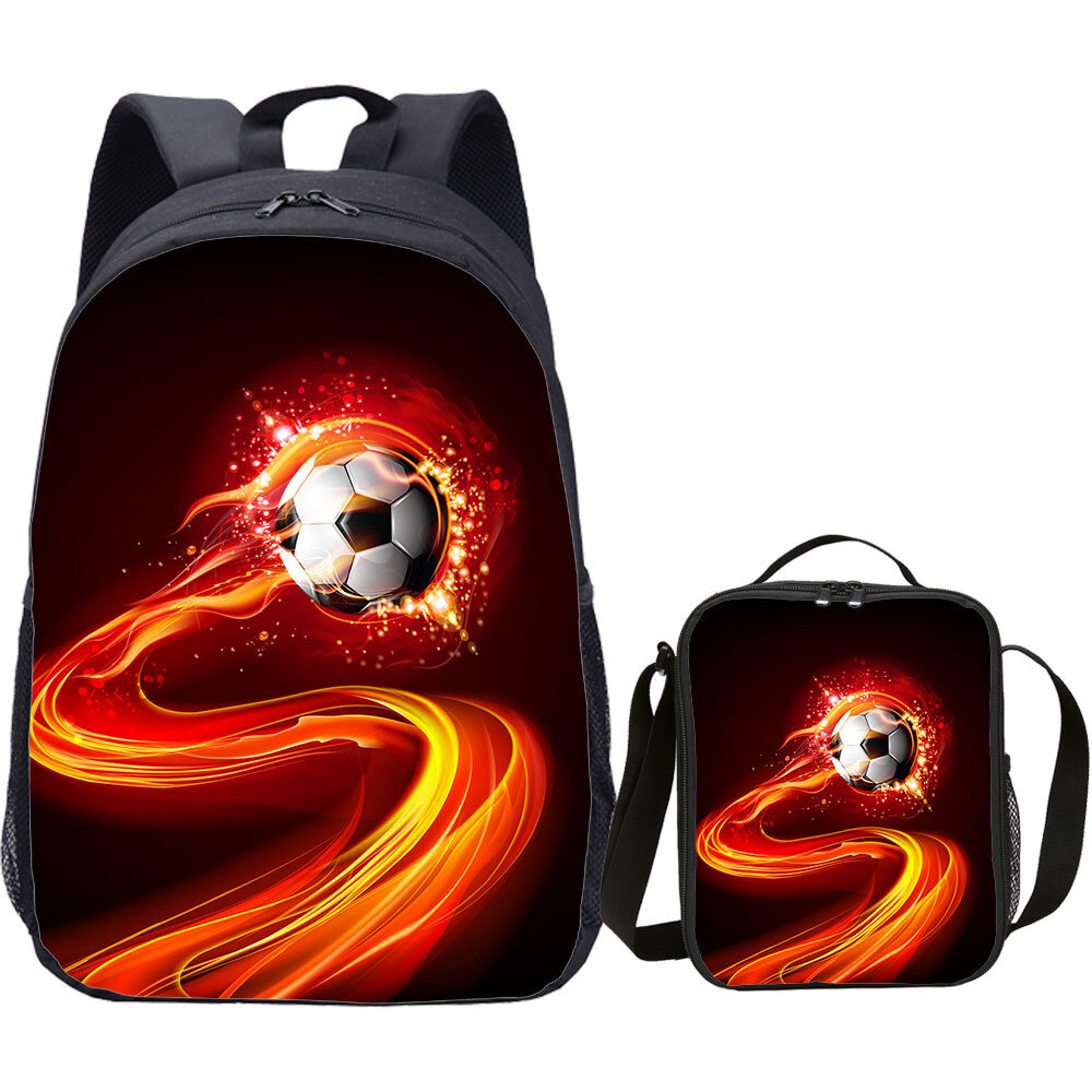 Flame Football Баскетбольная школьная сумка 17-дюймовая большая емкость Студент начальной школы Школьная сумка для обеда Костюм