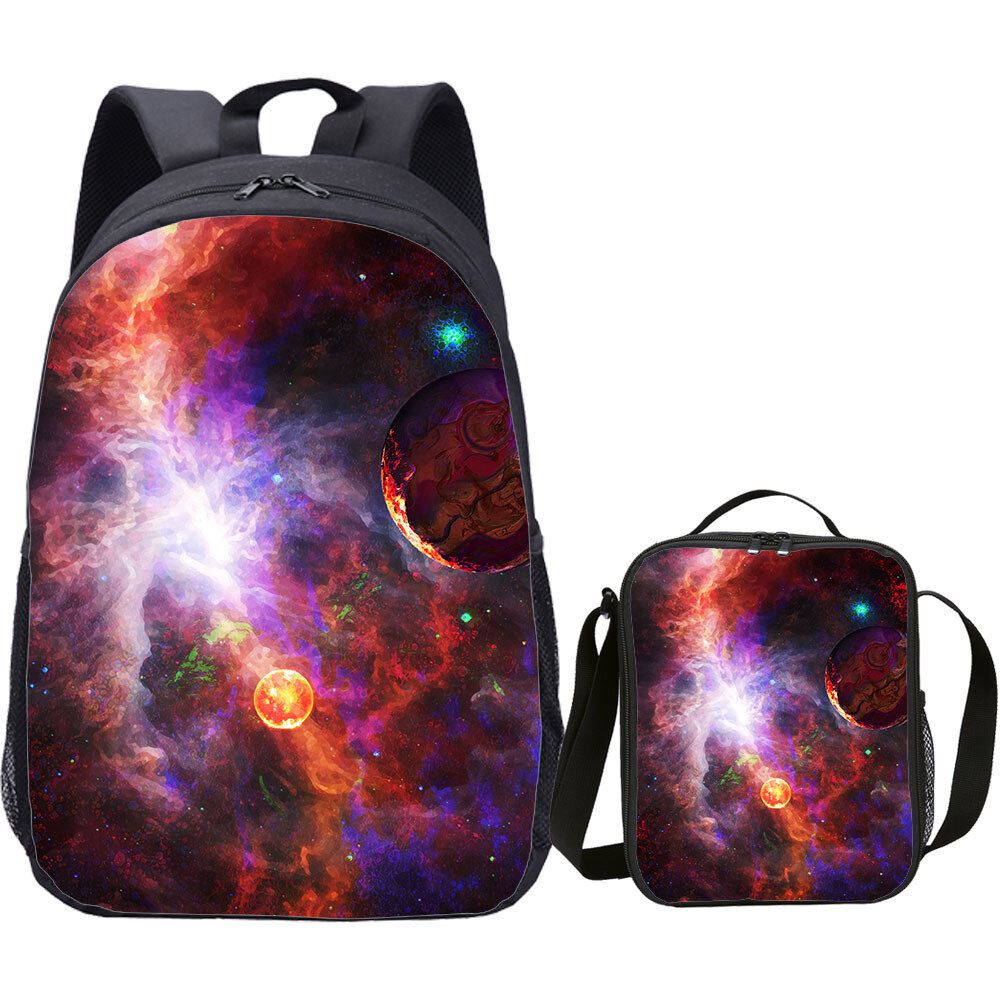 Школьная сумка Cosmic Starry Sky с цветной печатью 17-дюймовый большой емкости для учеников начальной школы Школьная сумка для обеда Костюм