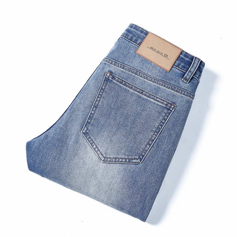 Слим тапер джинсы Rong Толстые малые прямые эластичные джинсы мужские высокоэластичные длинные брюки, Размер_34