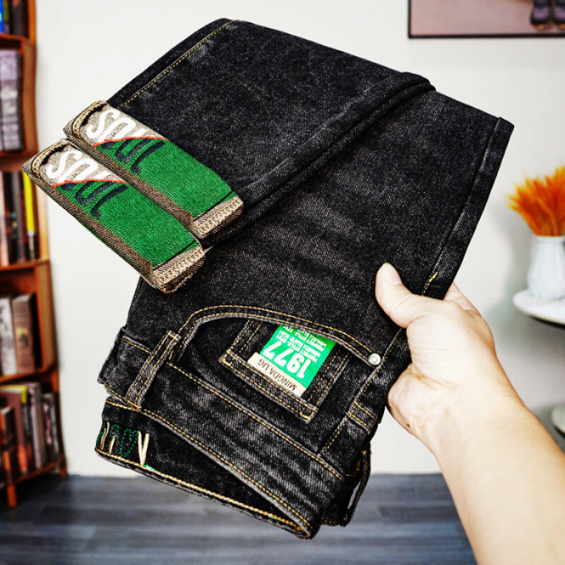 Охоты Брюки JYL Весенне-осенние толстые джинсы мужские с вышивкой универсальные новинки эластичные широкие