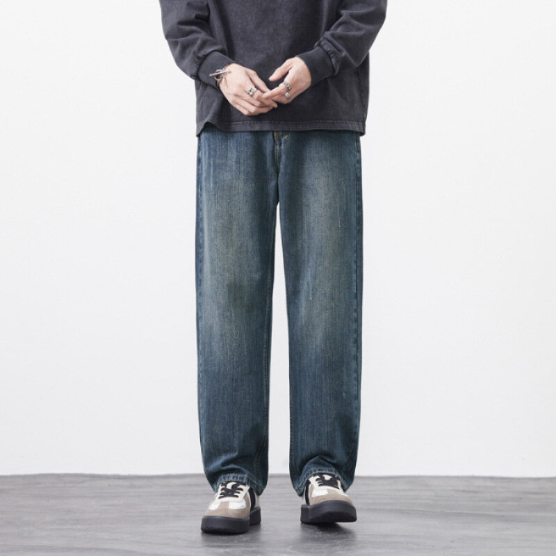 Охоты Брюки JYL Толстые широкие прямые джинсы мужские хайстрит ретро минималистичные универсальные мужские брюки