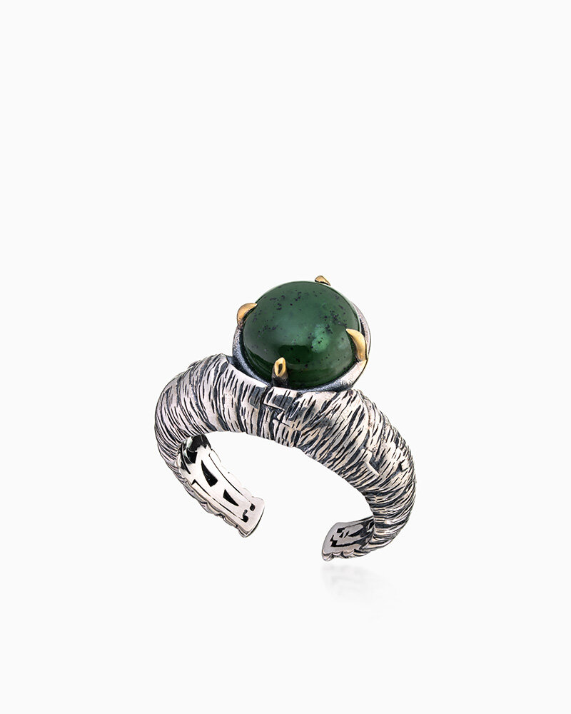 Кольцо, серебро, 925 проба, нефрит