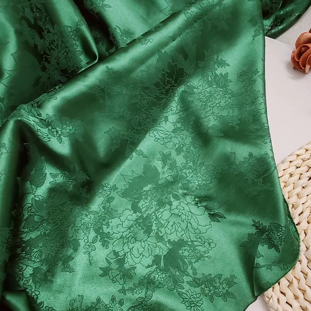 Парча с цветком пиона, жаккард, 100x150 см Изумрудный, Emerald green