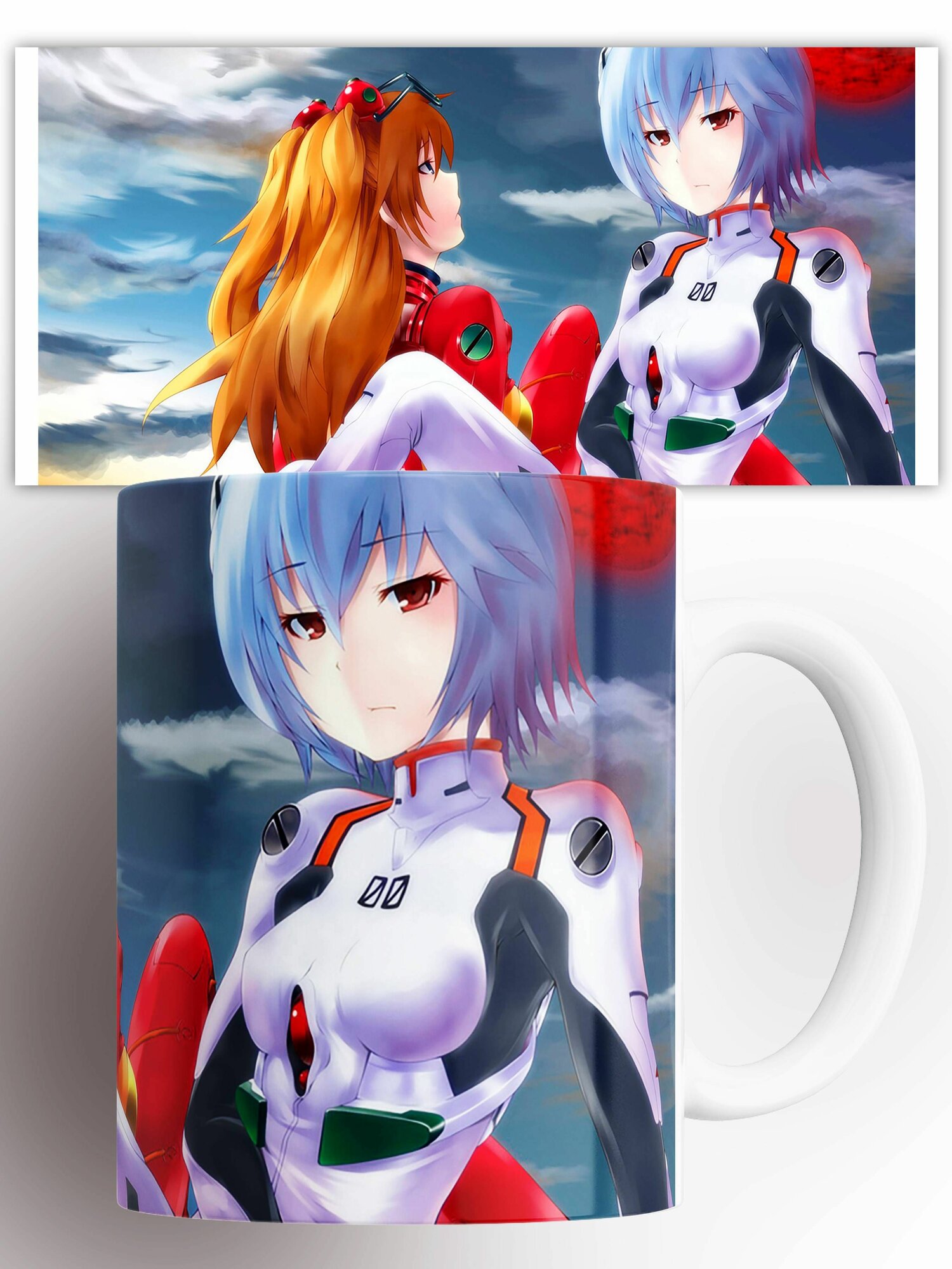 Кружка аниме Евангелион Аска Ленгли Сорью и Рей Аянами Evangelion 330 мл