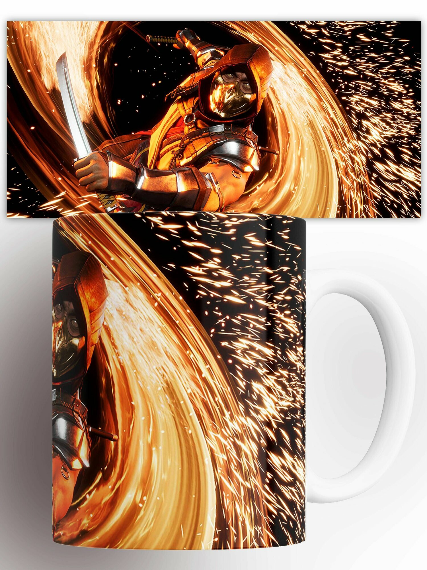 Кружка Мортал Комбат Mortal Kombat игра Скорпион , на подарок с принтом 330 мл