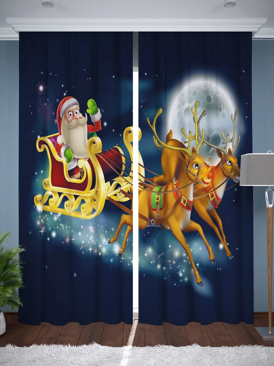 Фотошторы Homepick новогодние, шторы для гостиной в спальню 290х265