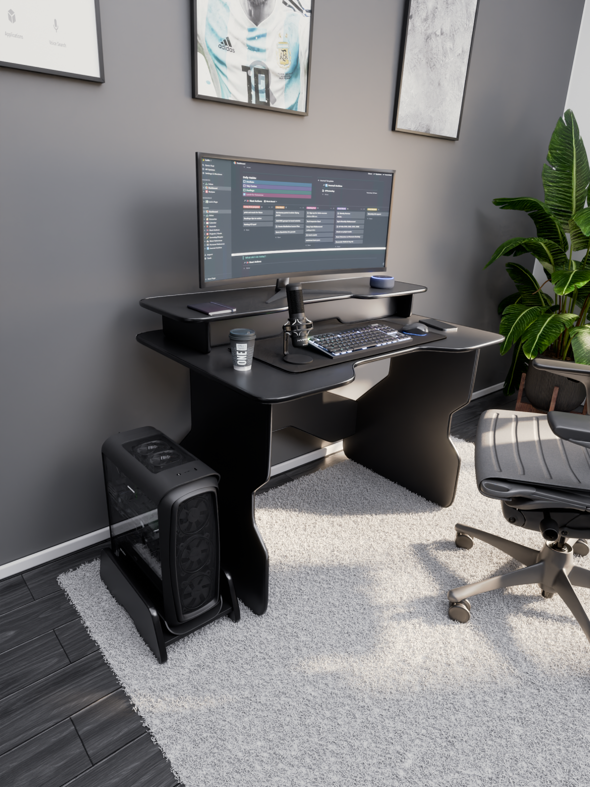 Игровой компьютерный стол для геймера черный с черной окантовкой с полкой под монитор 106х73х75