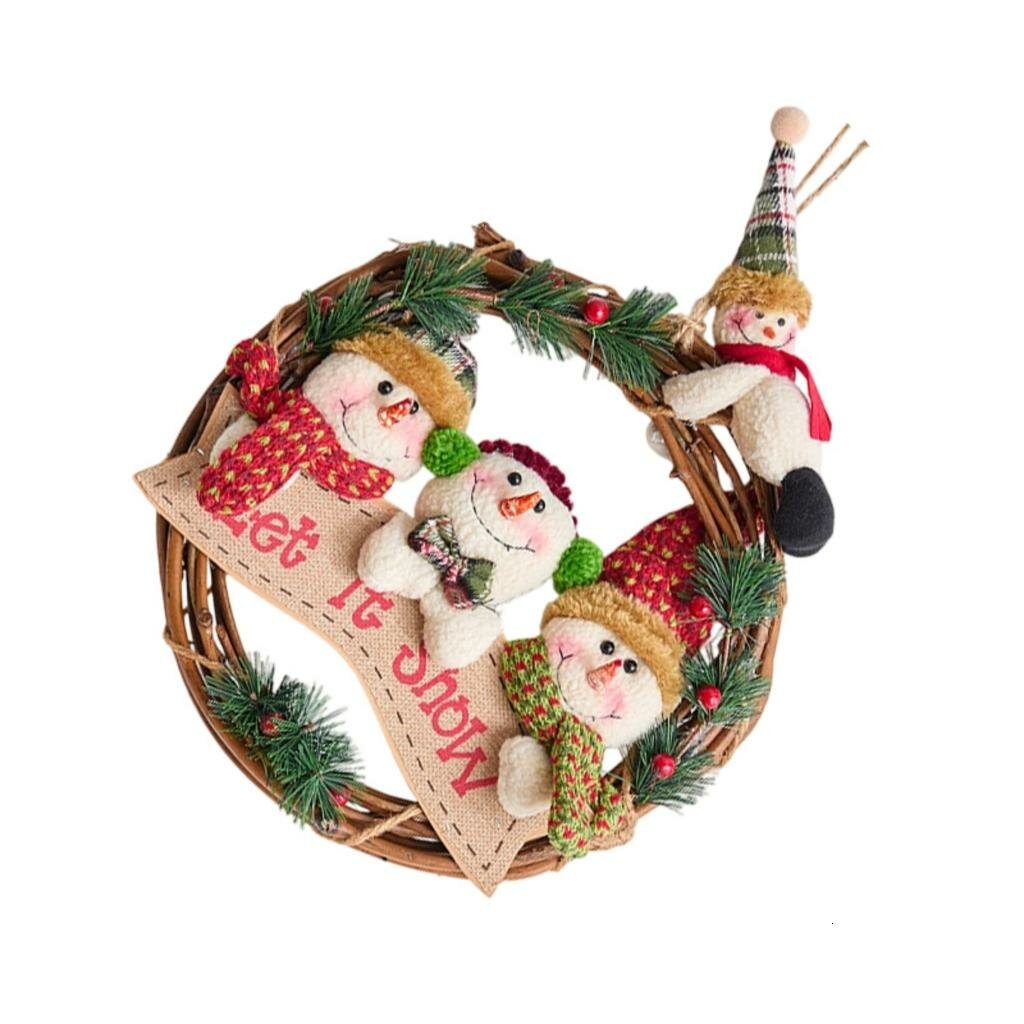 30 см Рождественский Старик Снеговик Лось Венок Из Ротанга-Модель Снеговика