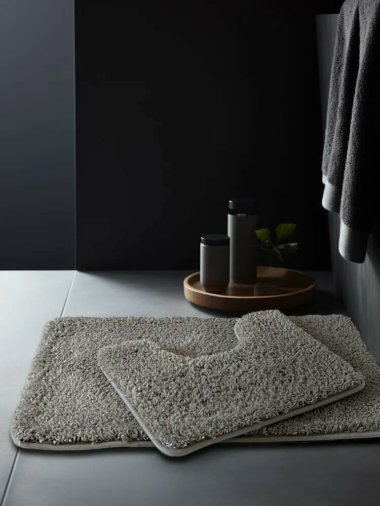 Коврики для ванной и туалета, пушистый набор, серый, комплект 2 штуки 50х80 и 40х50