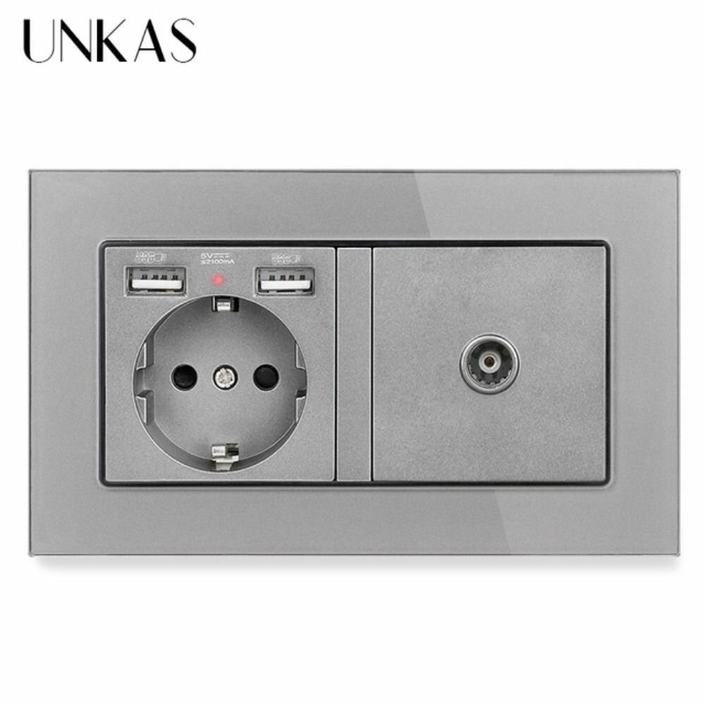 Хрустальная розетка из закаленного стекла с двойным USB + RJ45 Интернет-разъем + телевизионный порт Розетка