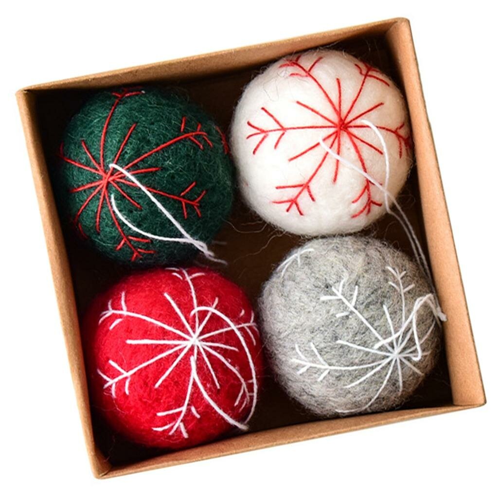 1 коробка из 4 рождественских шариков шерстяного фетра в виде снежинки-подвеска стиле снежинки