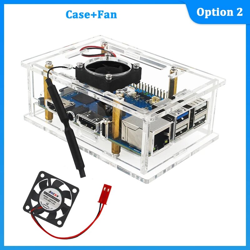 Аксессуар для Orange Pi 5 Pro, акриловый корпус с вентилятором