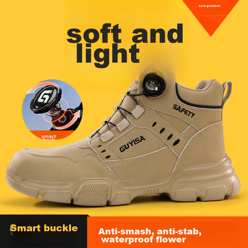 Fumeier Safety Shoes for Men with Steel Toe Cap, Anti-Smashing, Anti-Puncture, Soft Sole, Waterproof, Ultra-Light High-Top Work Boots for Construction Sites F055 Size 44