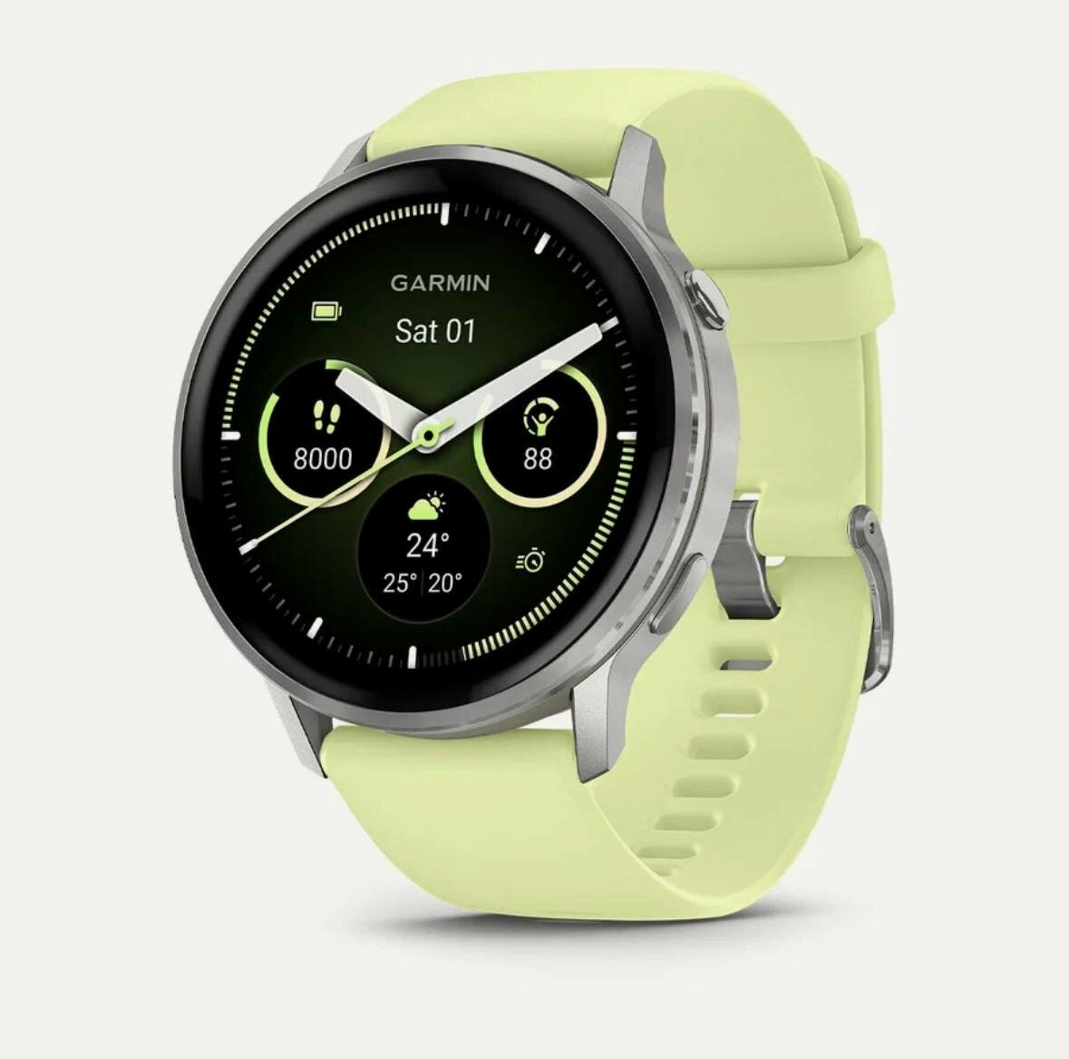 Garmin Venu 4 – 45 мм, Silver / Citron Silicone band (010‑03014‑02)