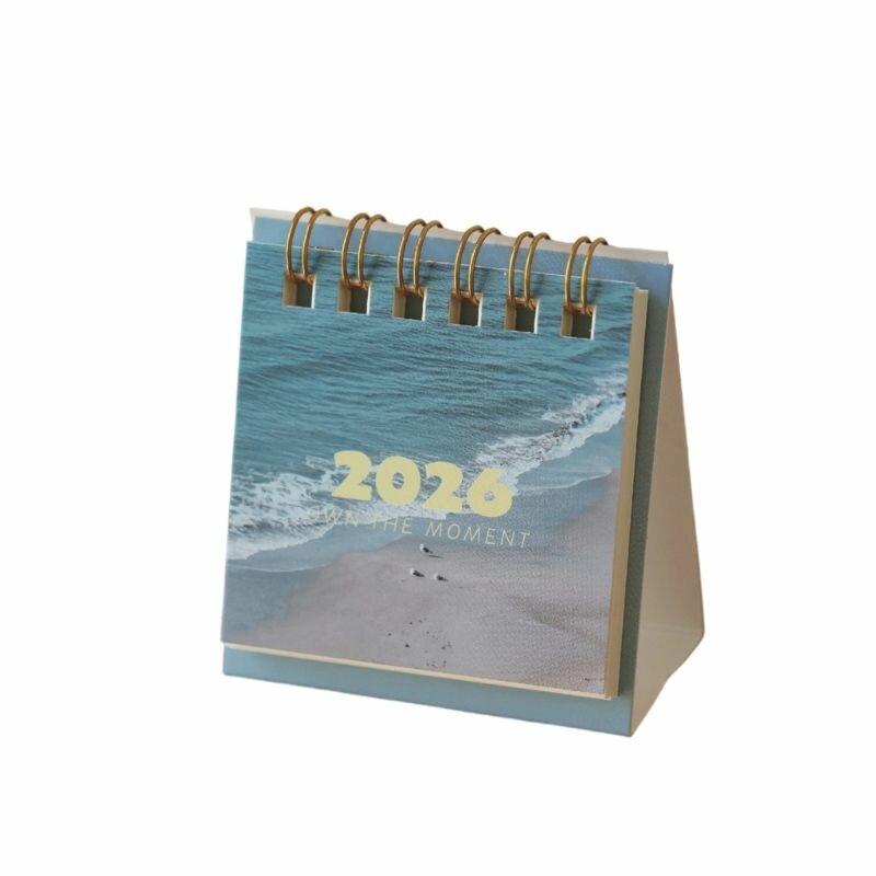 (1 шт.) Маленький настольный календарь на 2026, креативный мини-календарь - Линия песка у моря