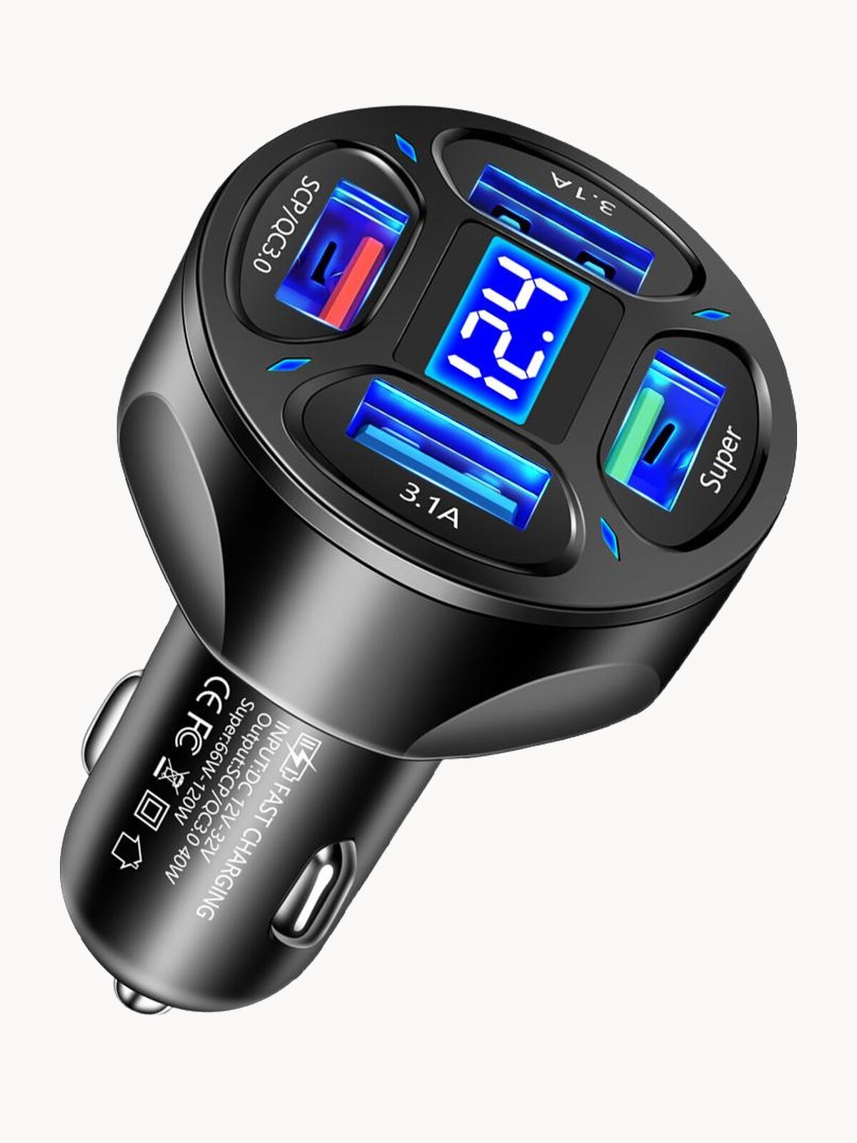 Автомобильное зарядное устройство для телефона на 4 порта, 7А, быстрая зарядка в прикуриватель, QC3.0, 4USB разъема, блок питания черный