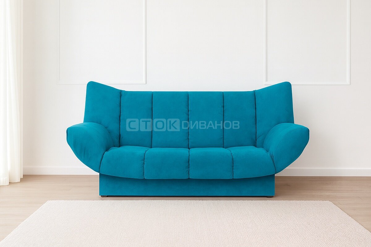 Диван Сток Диванов Вельвет, лазурный велюр, механизм клик-кляк, съёмный чехол