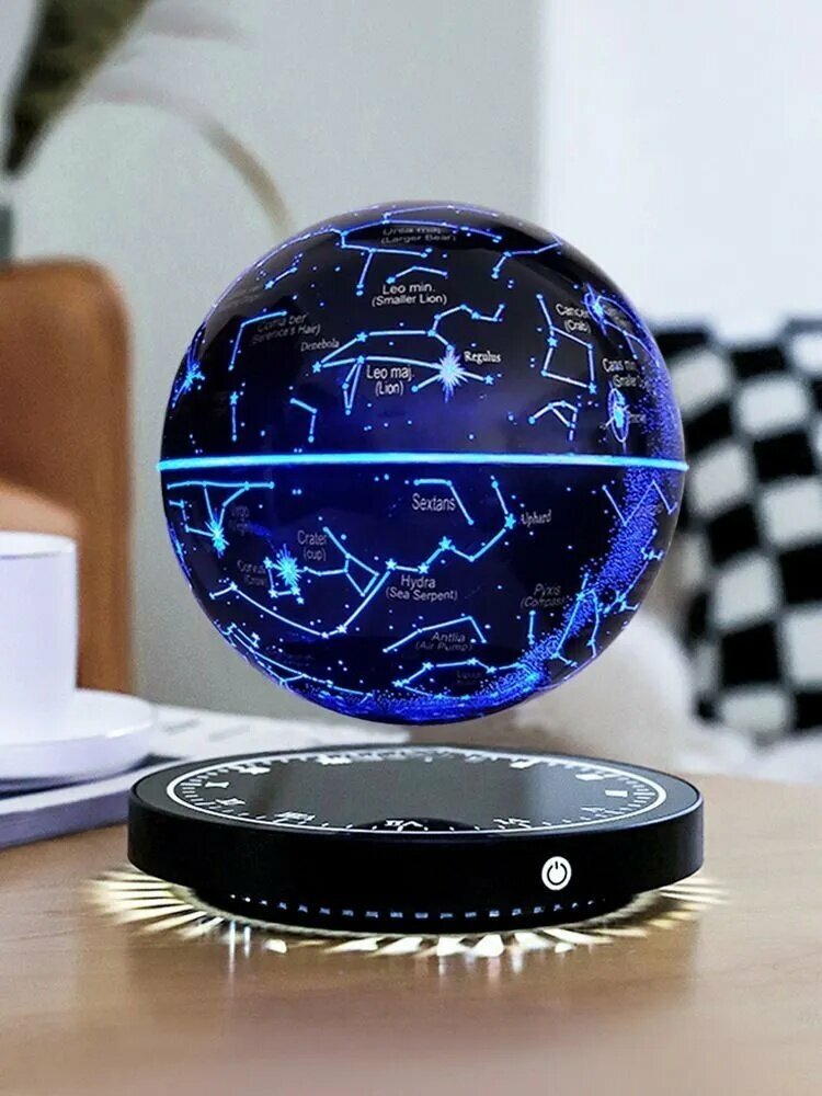 Магнитный левитационный глобус "Часы-зеркало", с подсветкой, черный