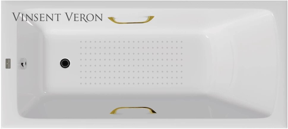 Ванна чугунная Vinsent Veron Kingston VKN1808050H/VH0012GD-AS 180x80 см, с ручками, антискользящим покрытием, белый