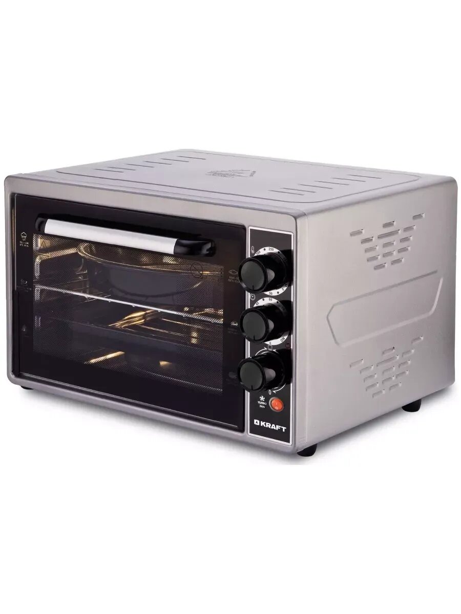 Мини-печь Kraft "KF-MO 3803" цвет серый, конвекция, 38 литров, внутренняя подсветка