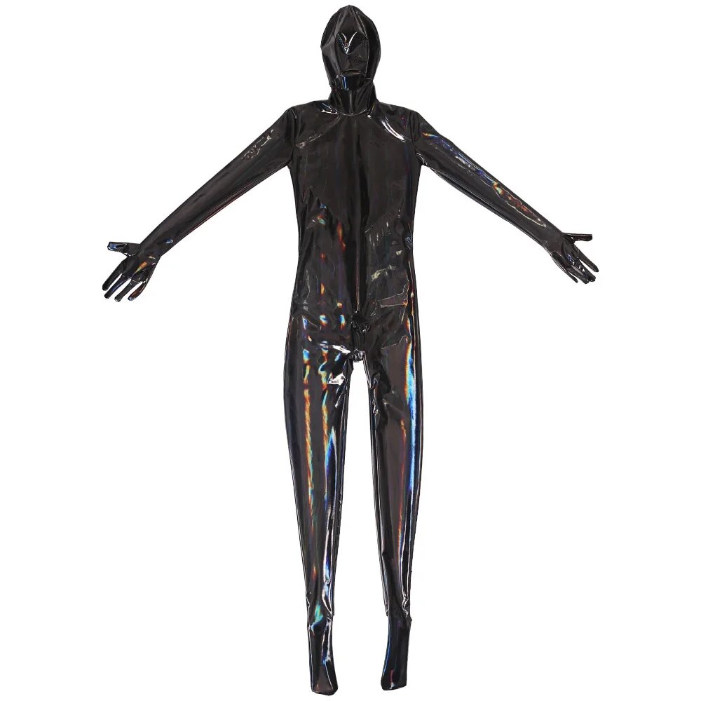 Сексуальный мужской боди, масляный Блестящий латекс, эластичные колготки, на молнии, с открытым шаговым швом, косплей, трико, U выпуклая сумка, комбинезон, размера плюс XL, PVC Black