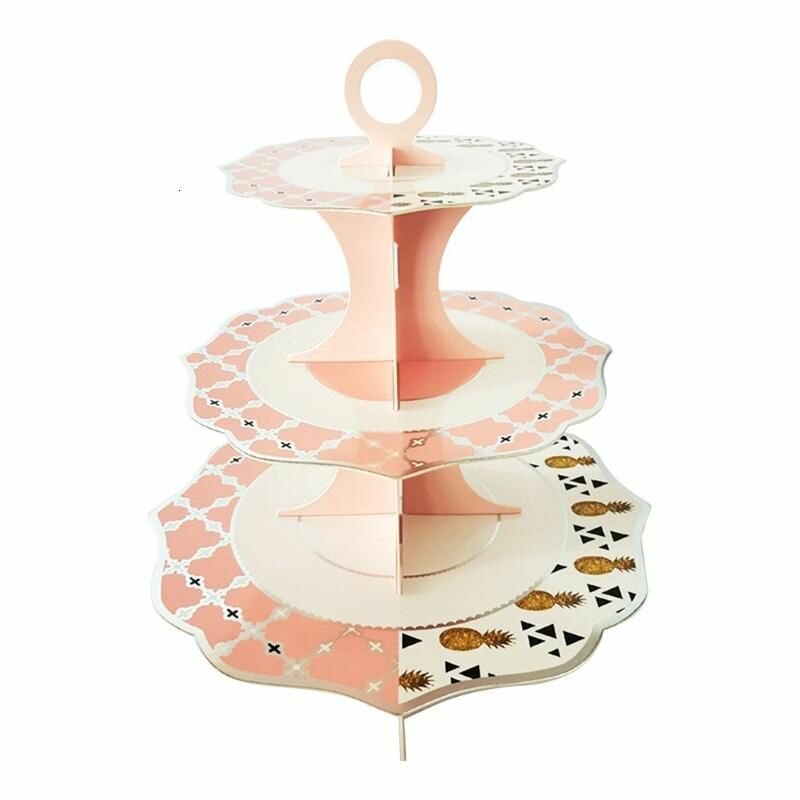 Подставка для кексов 3 яруса Картонная Практичная и популярная подставка для торта, Розово-красный