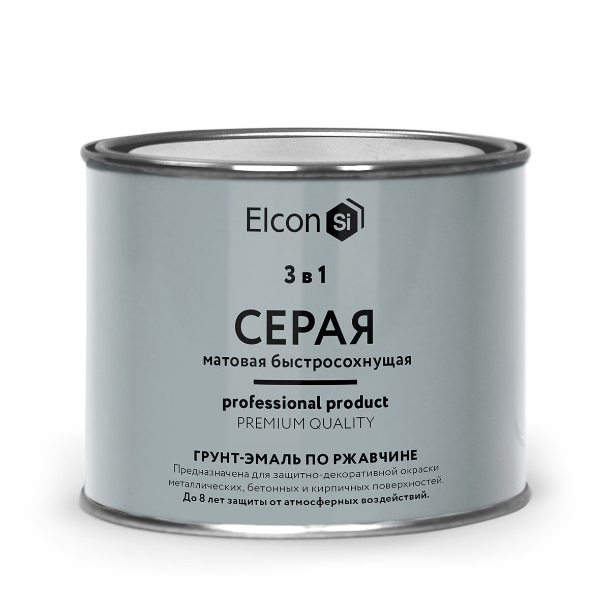 Грунт-эмаль ELCON по ржавчине, 3в1, матовая серая, 0.4 кг